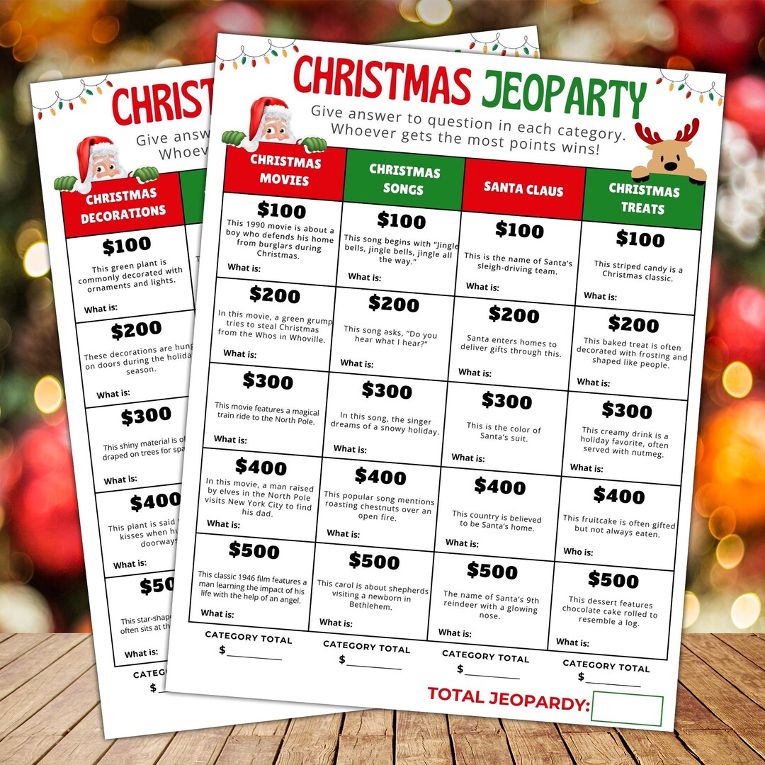 Christmas Jeopardy Game, Holiday Trivia (printable PDF) - Etsy