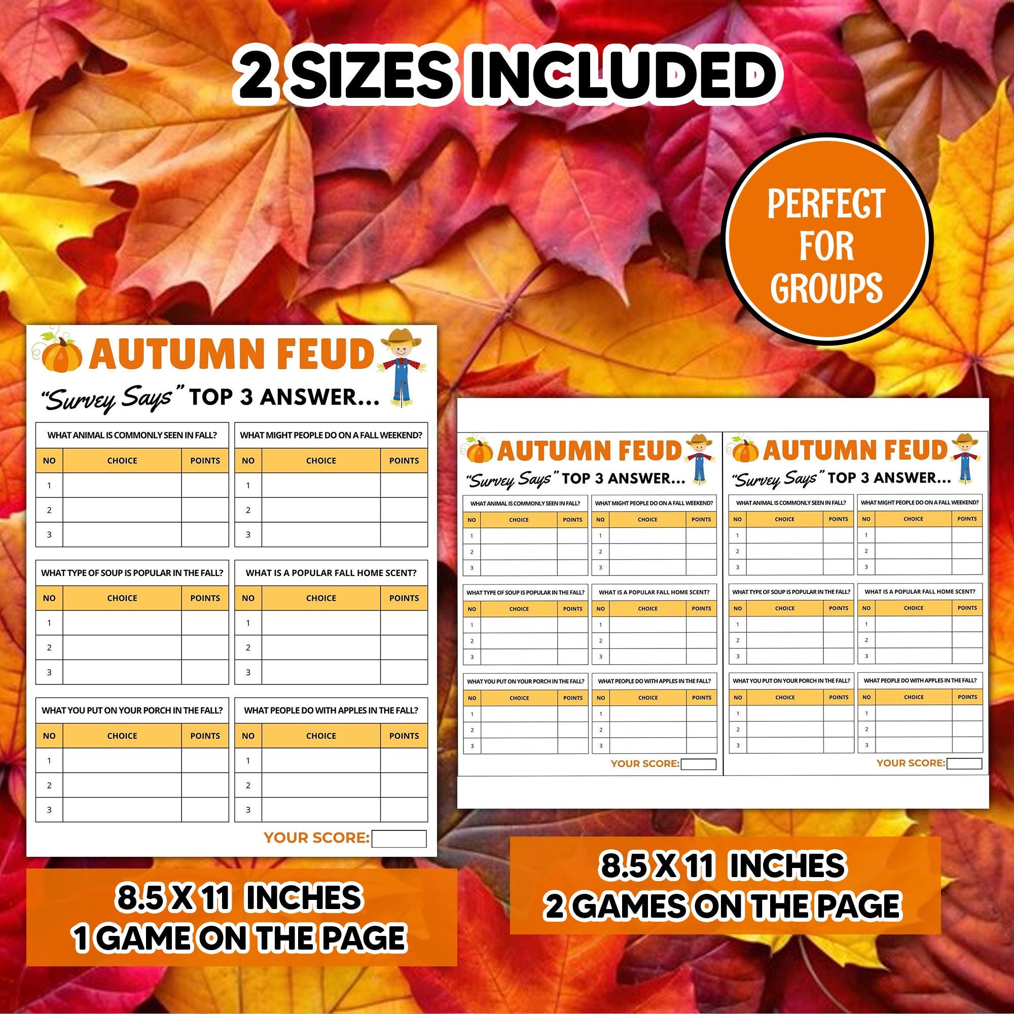 Fall Friendly Feud Fall Games for Kids Adults Fall Family Feud Fall ...