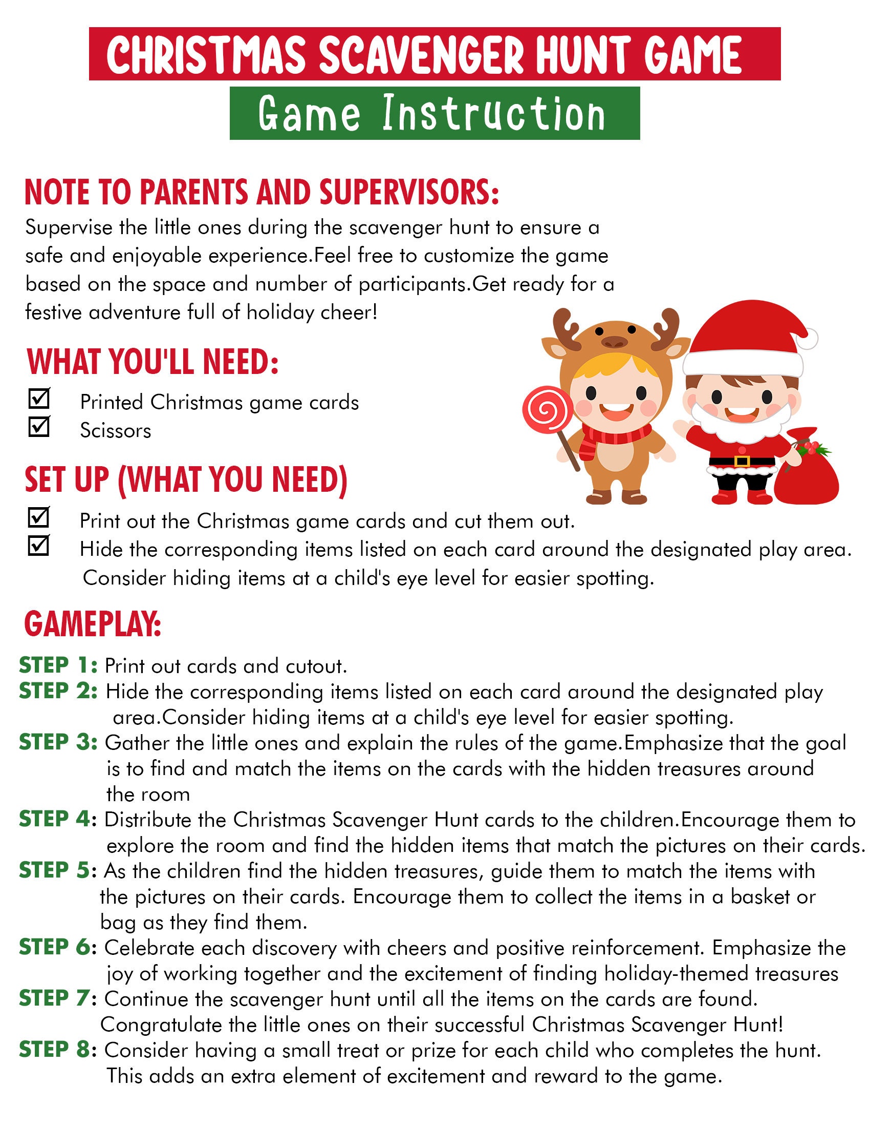 Indoor Christmas Treasure Hunt丨chrtistmas Party Games Printable ...