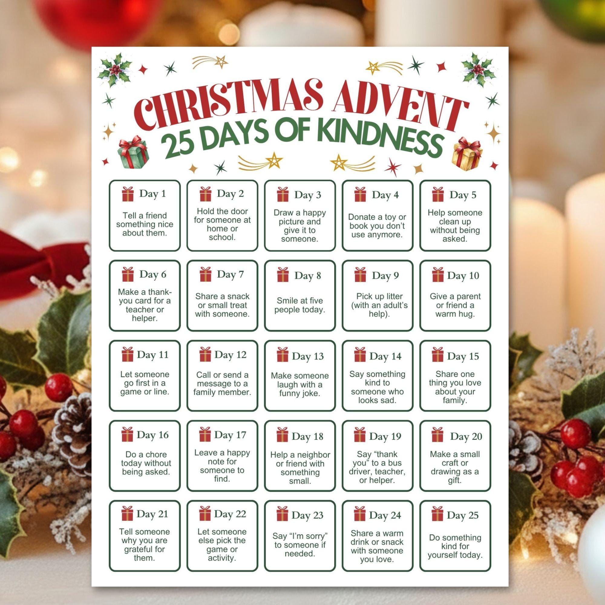 Christmas Kindness Advent Calendar: Family Activity Template (canva ...