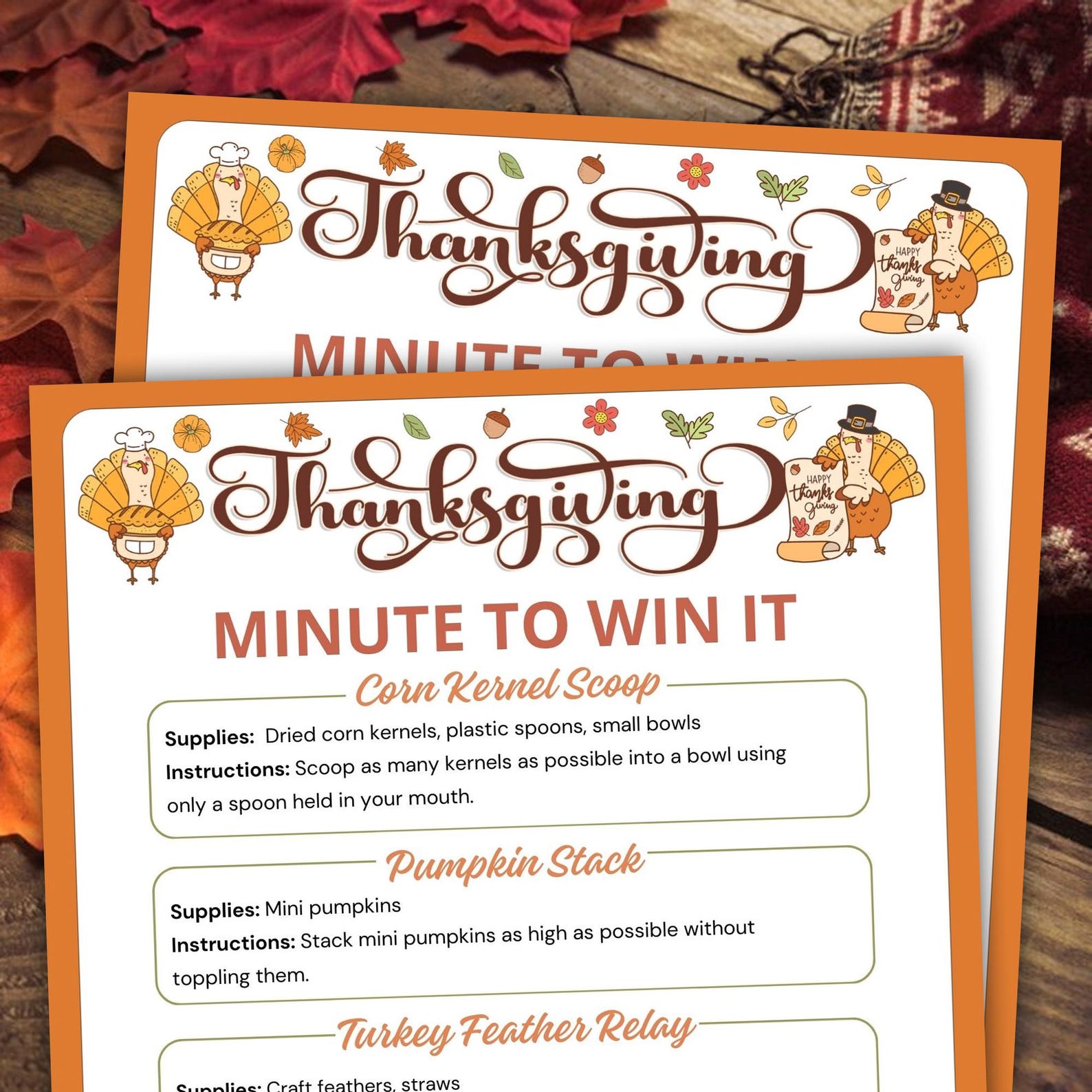 Thanksgiving Minute to Win It Games, Printable Party Activity (digital ...