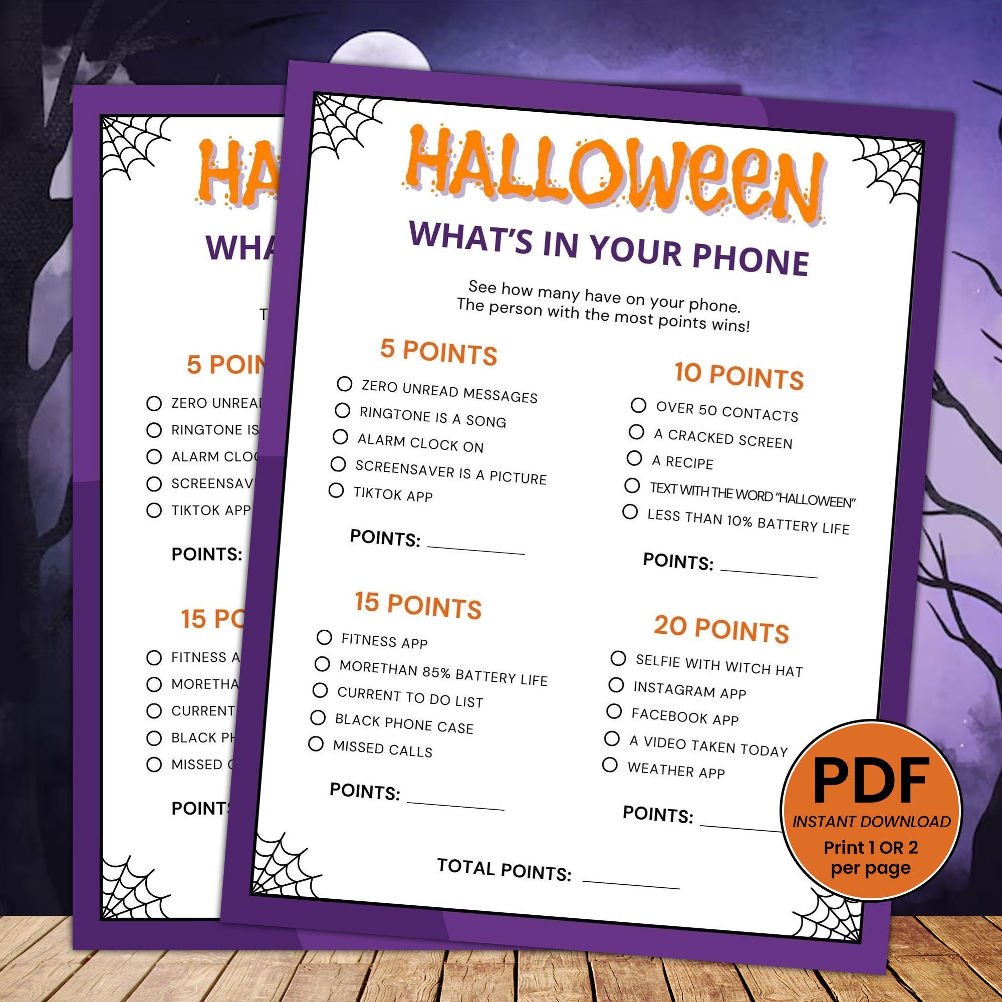 Halloween What's on Your Phone Game, Printable Party Activity (digital ...
