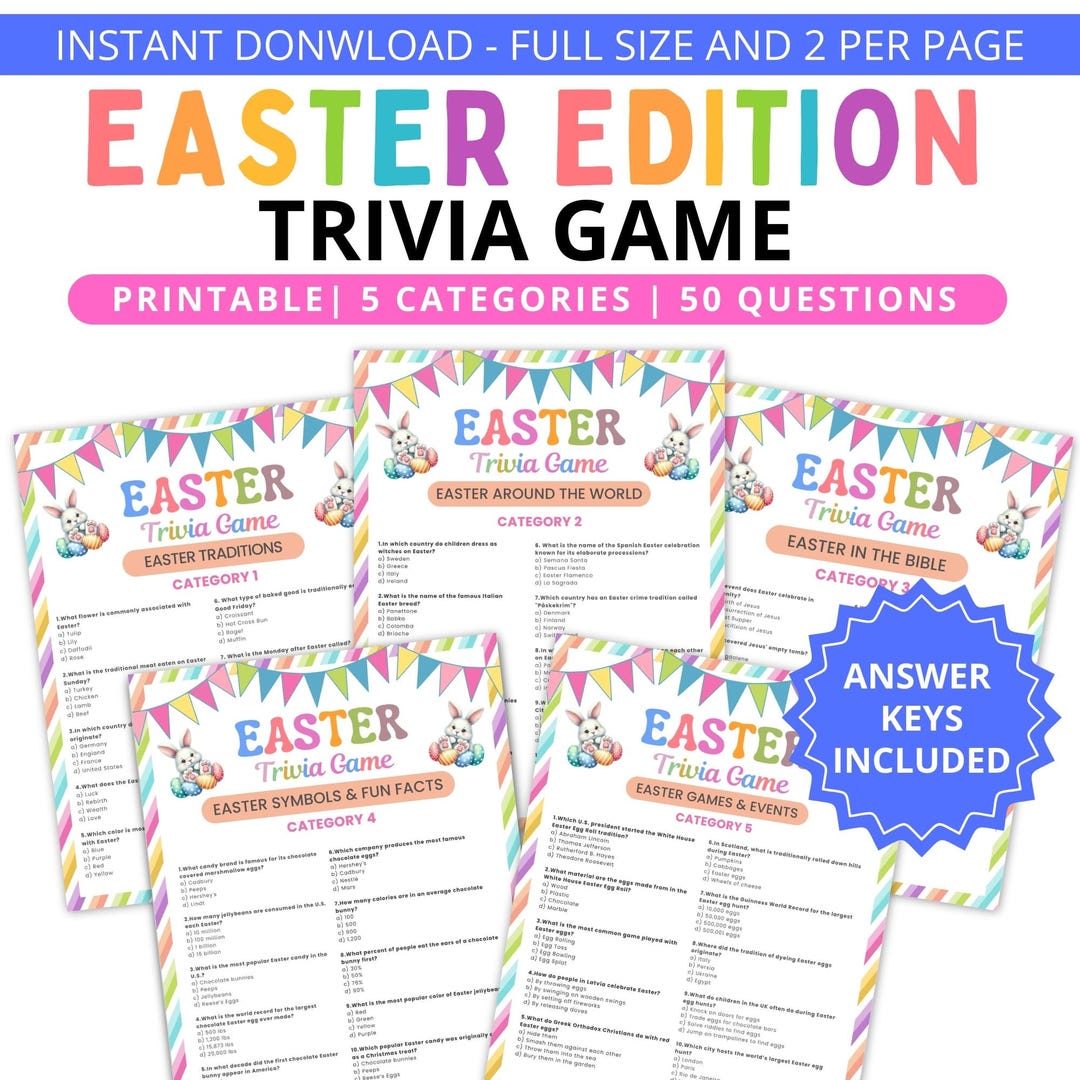 Printable Easter Trivia Game, 50 Questions (instant Download) - Etsy