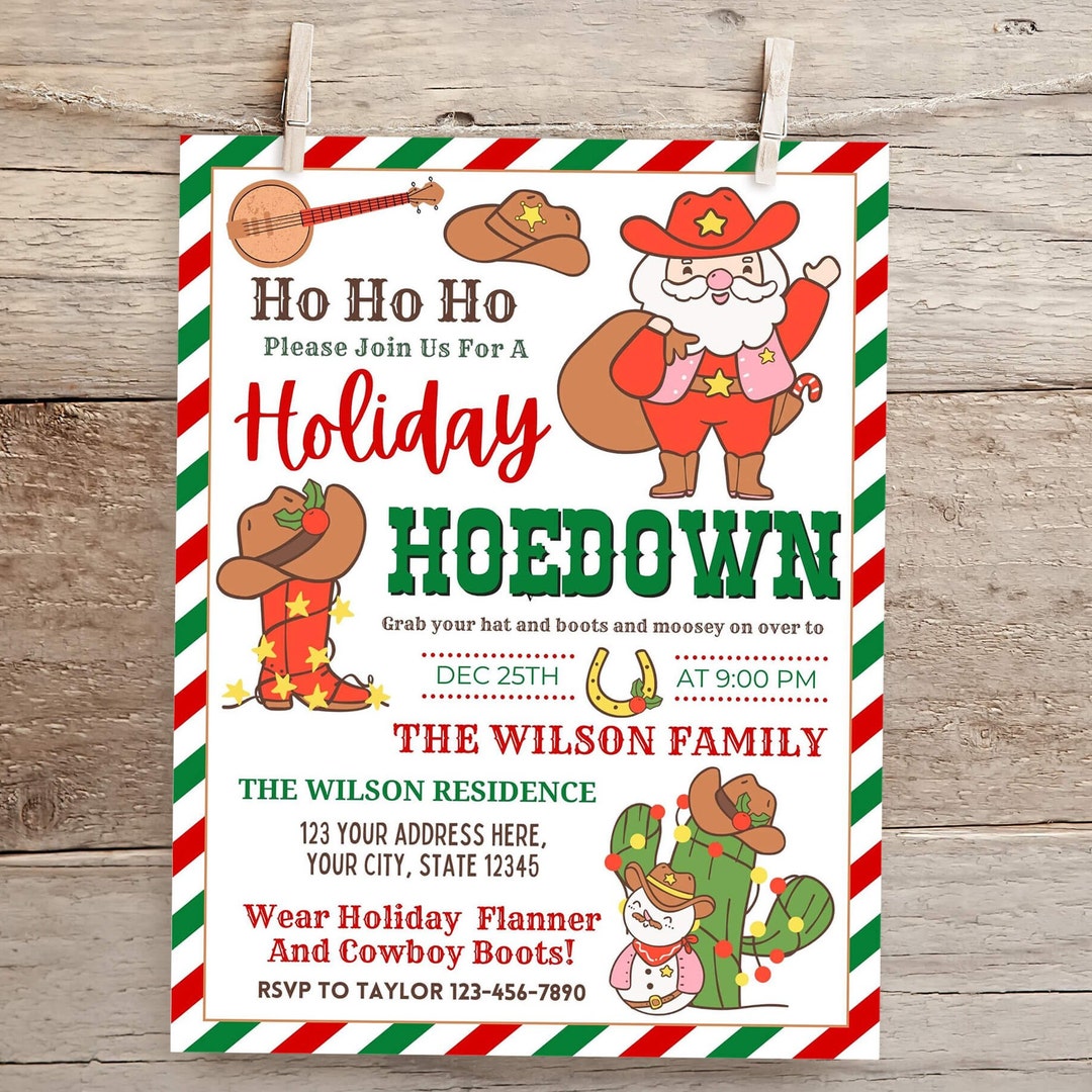 Western Christmas Party Invitations, Editable Cowboy Holiday Invitation ...
