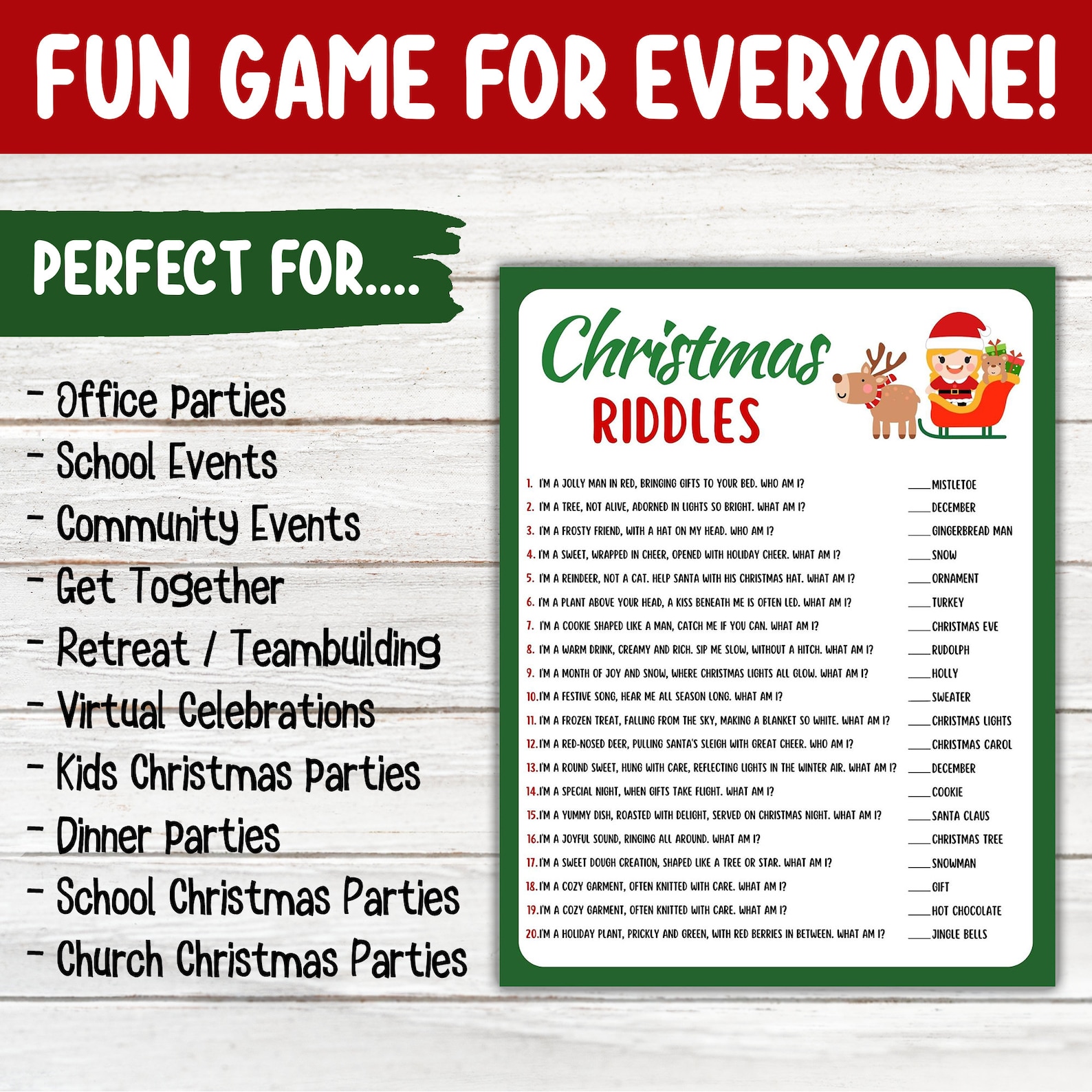 Christmas Riddles Game Printable, Christmas Party Game Kids, Christmas ...