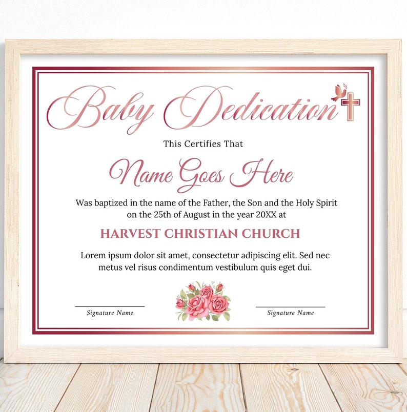 Rose Gold Baby Dedication Certificate Template (digital Download) - Etsy