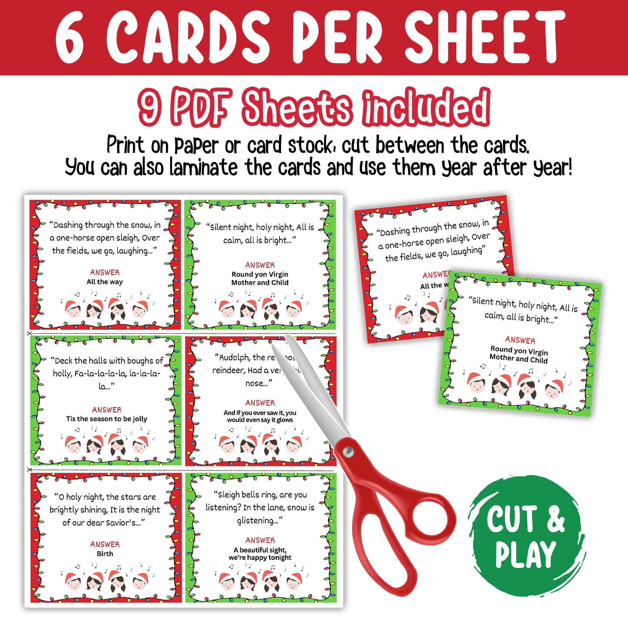 Christmas Carol Finish the Lyric Game, Printable Christmas Game, Finish ...