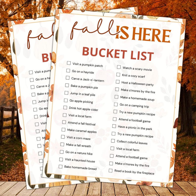 Fall Bucket List Printable, Autumn Bucket List Template, Editable Fall Bucket List, Autumn ...