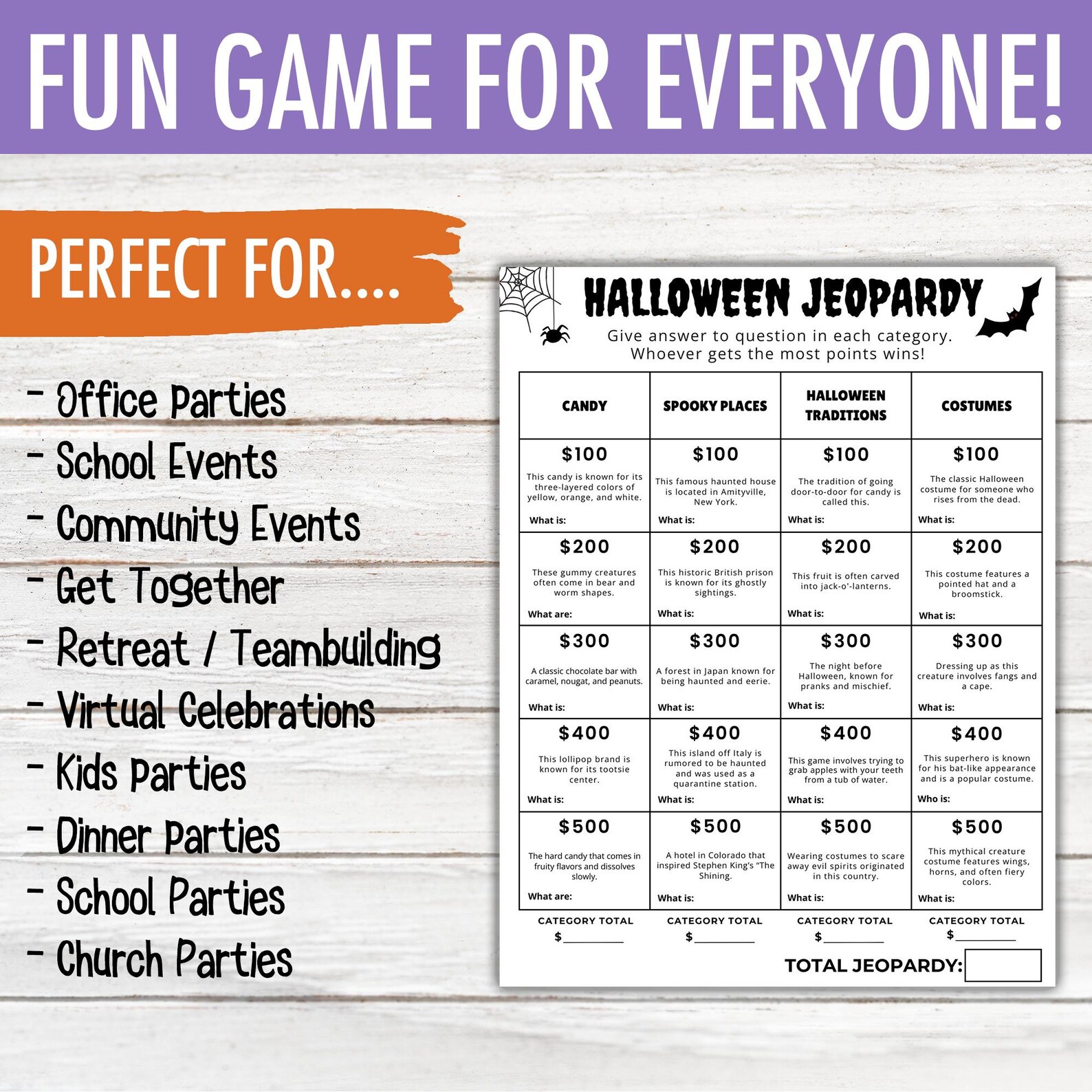Halloween Jeopardy Game, Halloween Trivia Game, Halloween Icebreaker ...