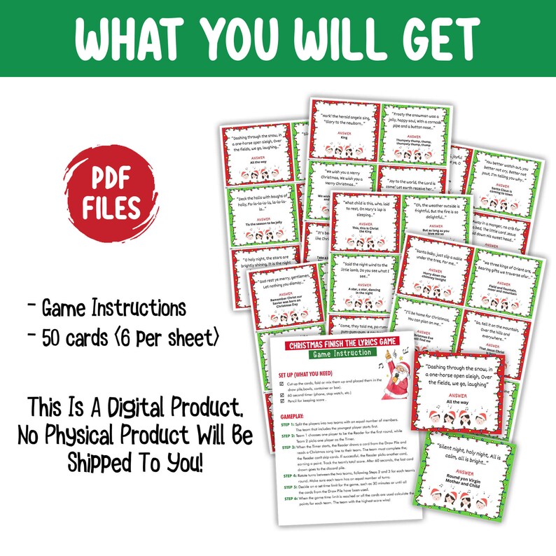 Christmas Carol Finish the Lyric Game, Printable Christmas Game, Finish ...