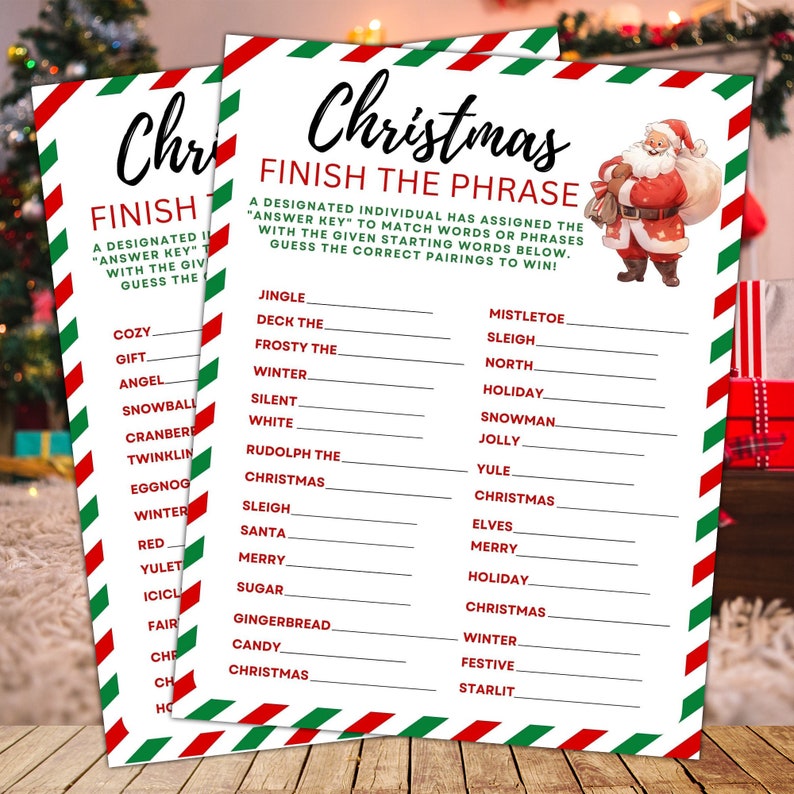 Finish the Phrase Christmas Game, Holiday Party (printable) - Etsy