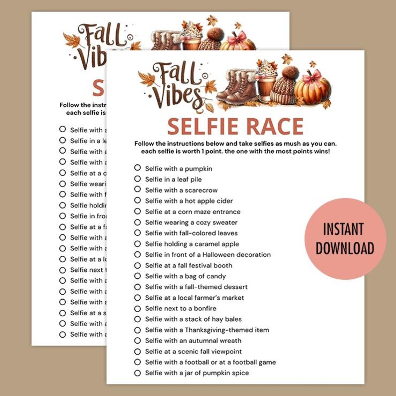 Fall Selfie Race Game Printable Autumn Games Fall Time Activities for ...