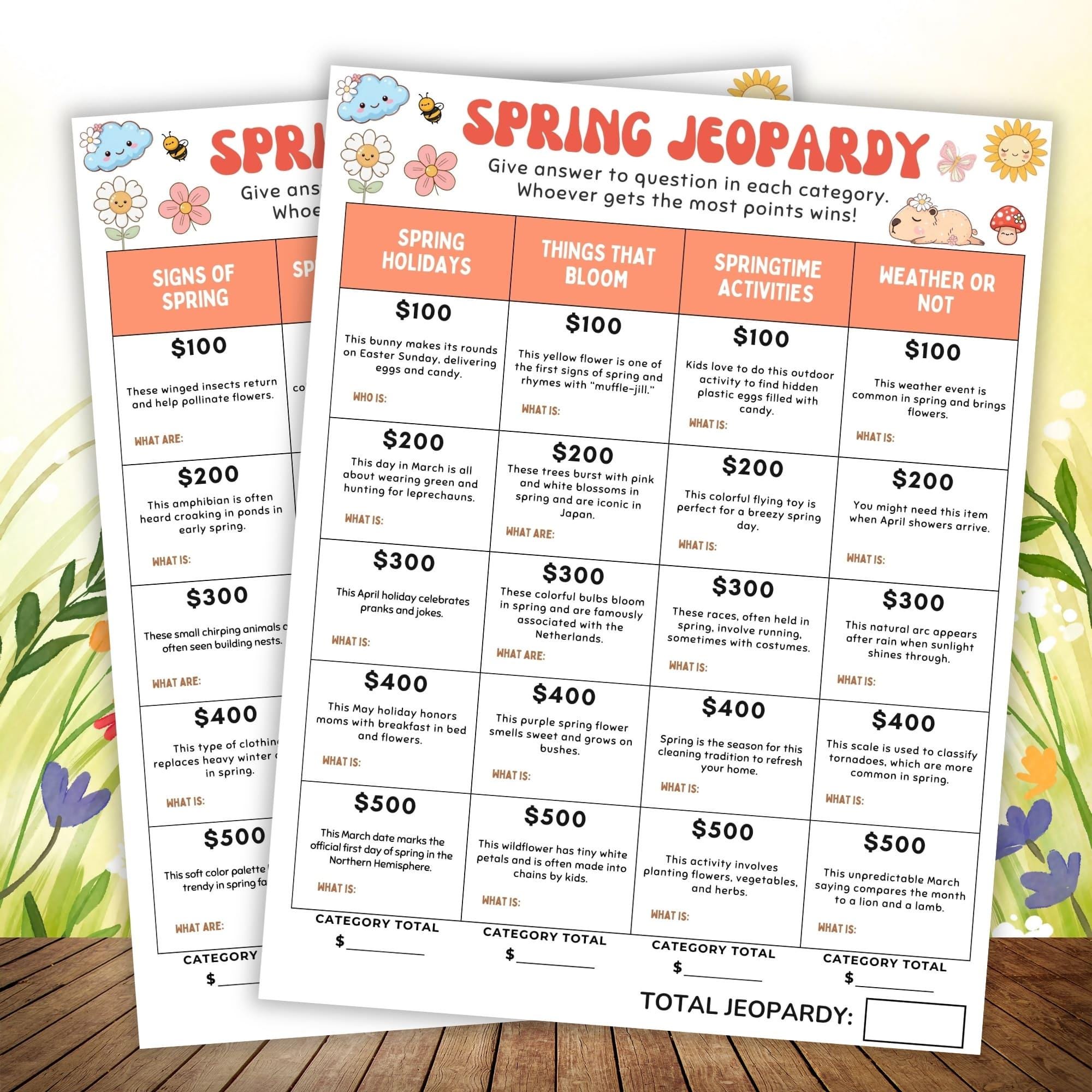 Spring Jeopardy Trivia Game, Printable Party Activity (instant Download ...