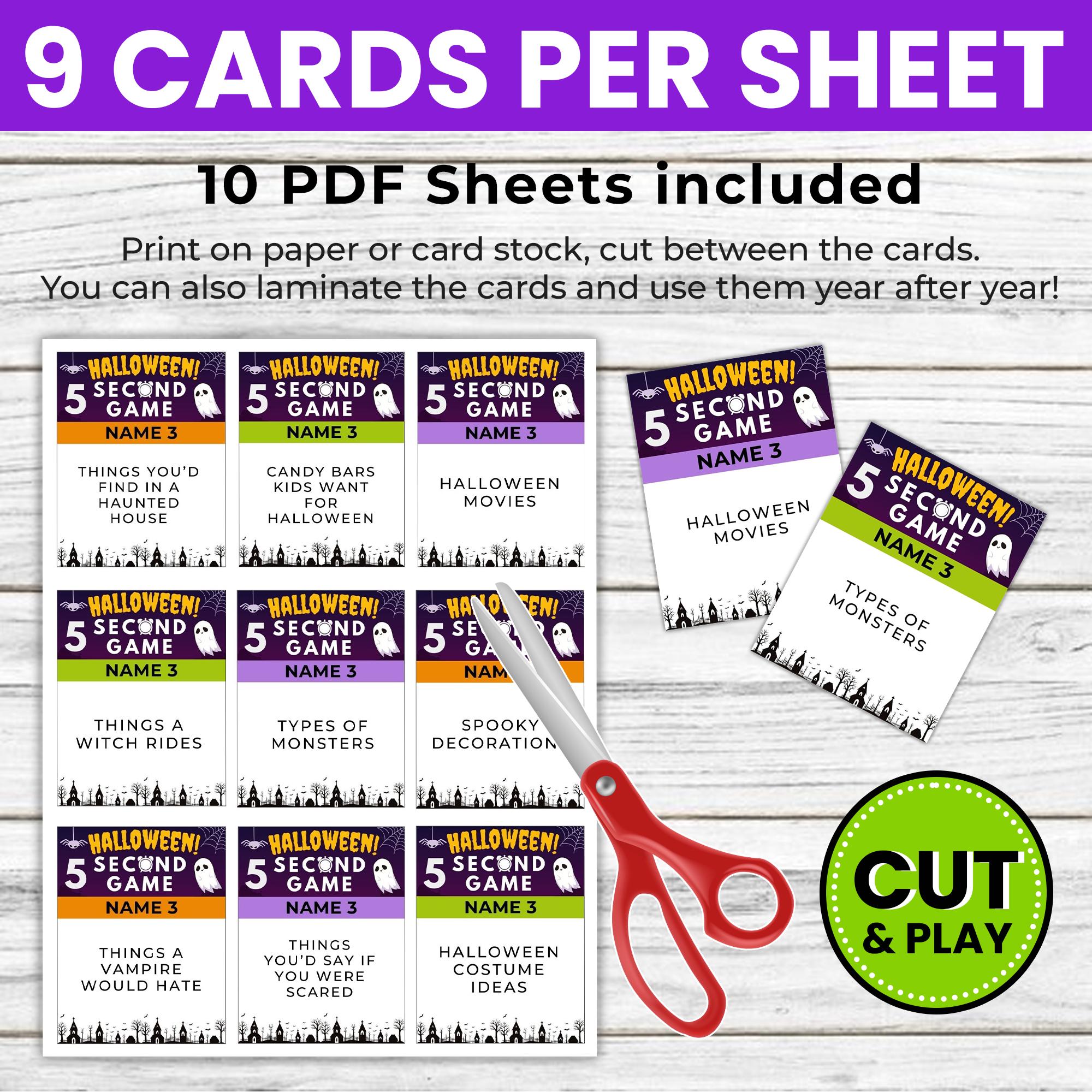 Halloween 5 Second Game Printable Halloween Game Halloween Activity for ...
