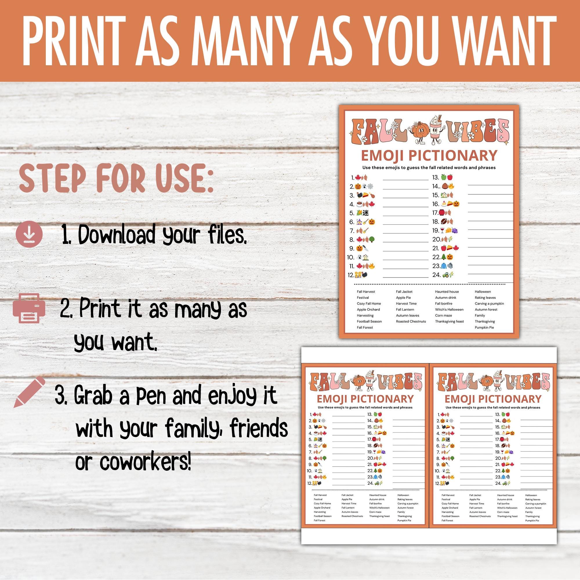 Fall Emoji Pictionary Game Printable Autumn Games Fall Time Activities ...