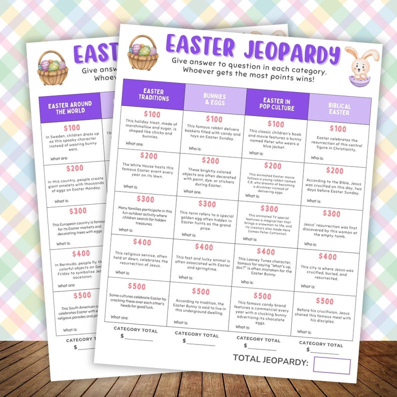 Printable Easter Jeopardy Game, Family Trivia (digital Download) - Etsy