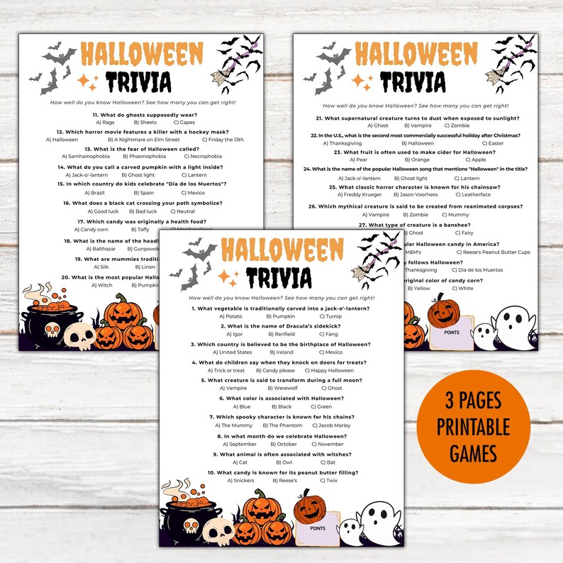 Halloween Trivia Game, Printable Party Quiz (digital Download) - Etsy