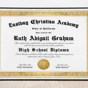 DIY Editable Diploma Customizable Highschool, Homeschool, College or ...