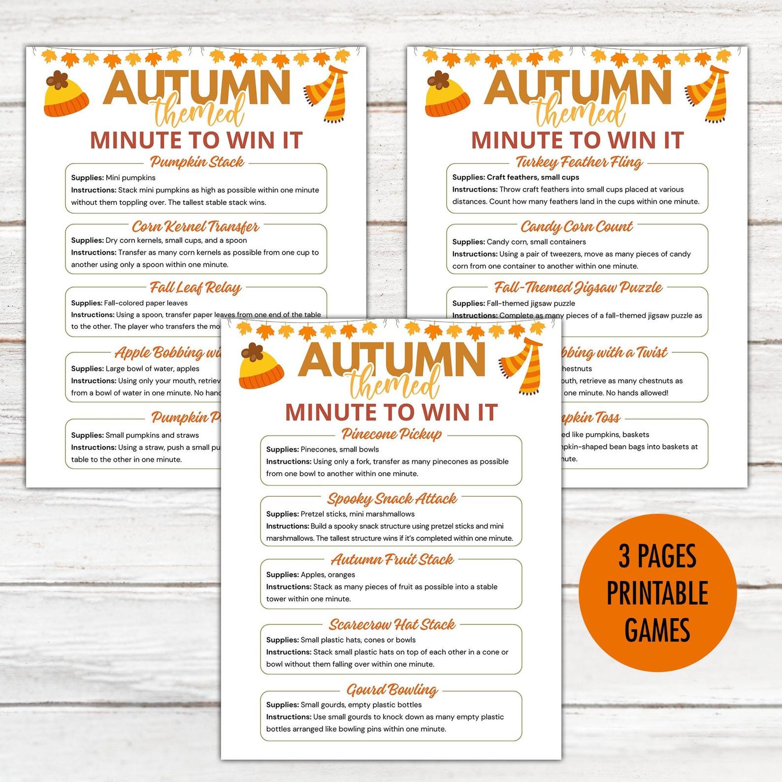Fall Minute to Win It Games, Autumn Party (printable) - Etsy