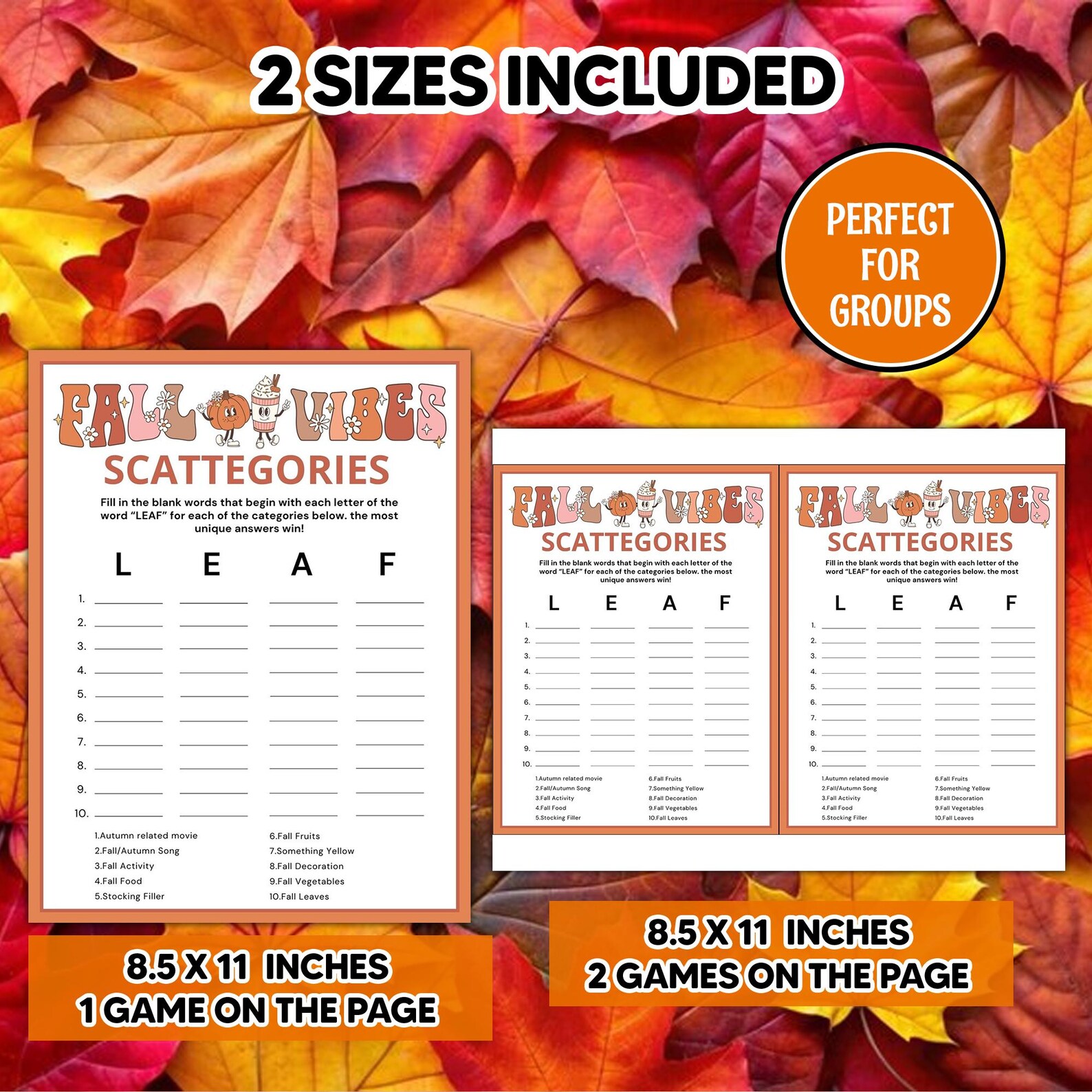Scattergories Fall Printable Game, Autumn Games Printable, Fall Games ...