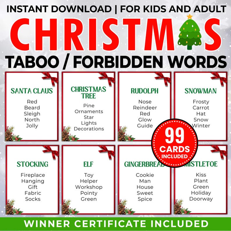 Christmas Taboo Game | Printable Christmas Games | Christmas Activity ...