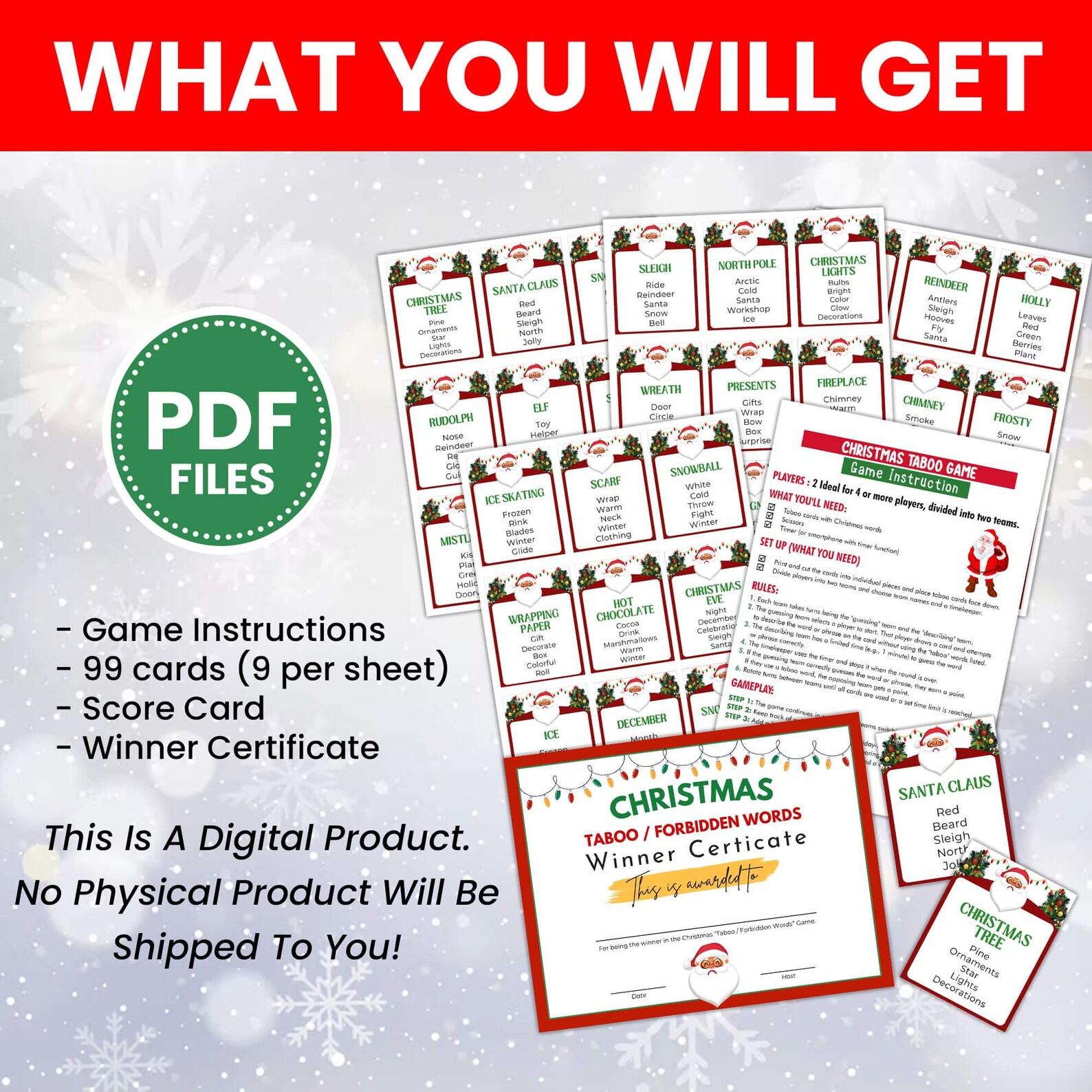 Christmas Taboo Game | Printable Christmas Games | Christmas Activity ...