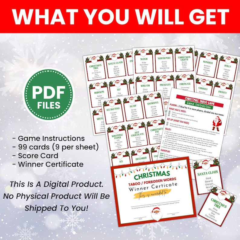 Christmas Taboo Game | Printable Christmas Games | Christmas Activity ...