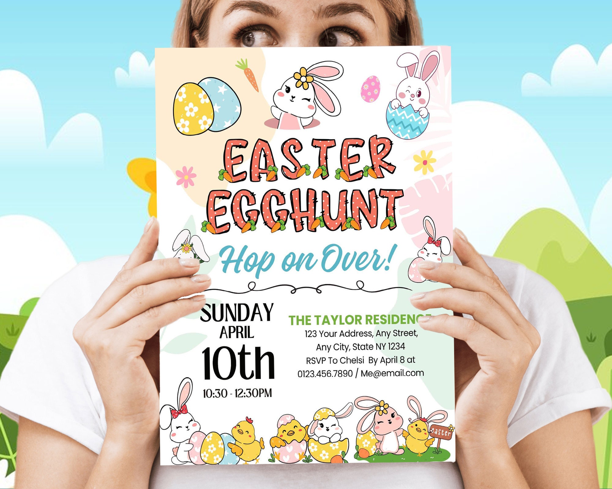 Editable Easter Egg Hunt Invitation Template Hop on Over Easter Bunny ...