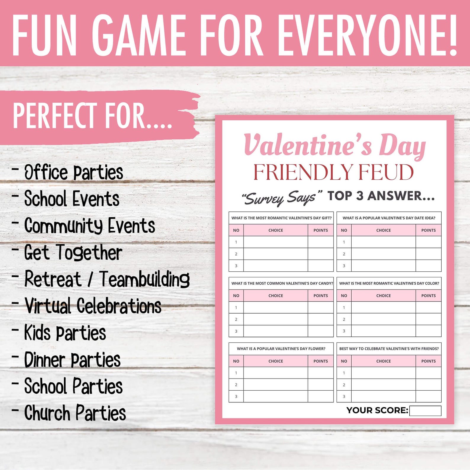 Valentine's Day Friendly Feud Game, Valentine's Party Game, Printable ...