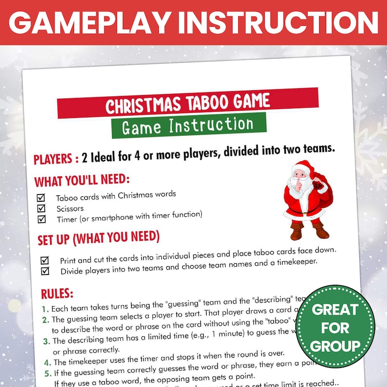 Christmas Taboo Game | Printable Christmas Games | Christmas Activity ...