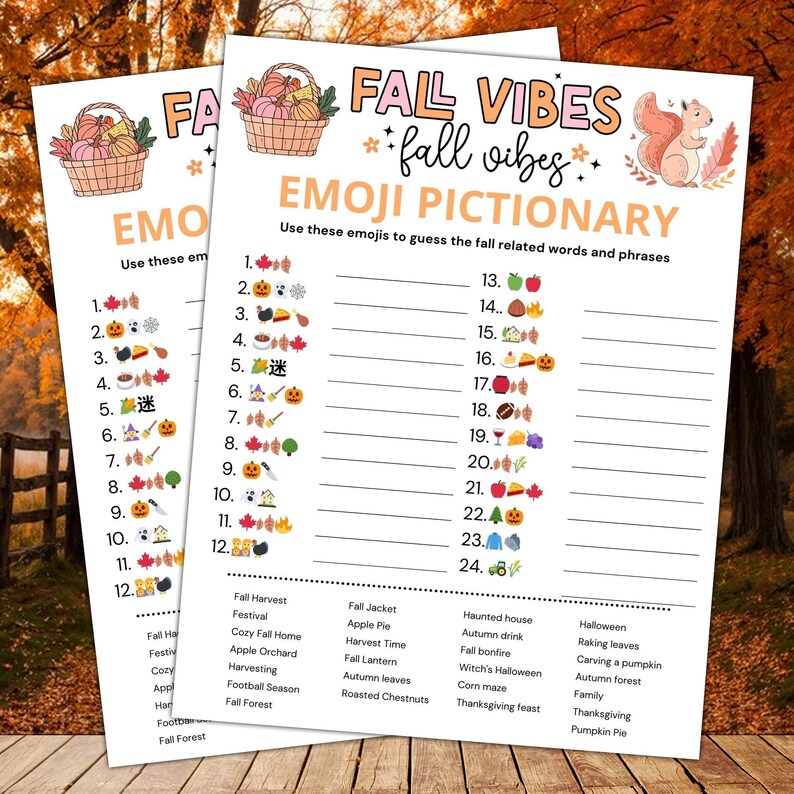 Fall Emoji Pictionary Game Printable Autumn Games Fall Time Activities ...