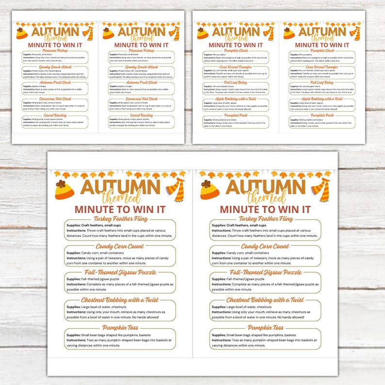 Fall Minute to Win It Games, Autumn Party (printable) - Etsy