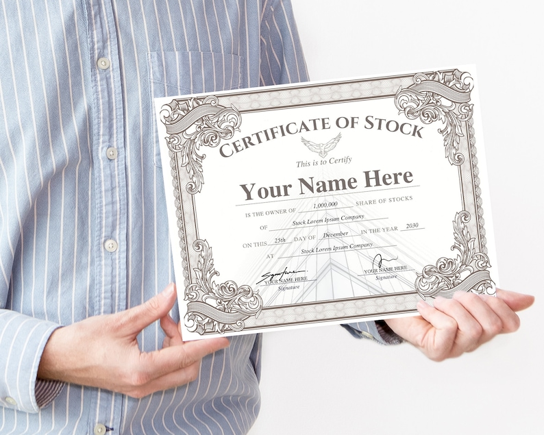 Certificate of Stock, Editable Stock Certificate Template, Certificate of Shares, Stock Market ...
