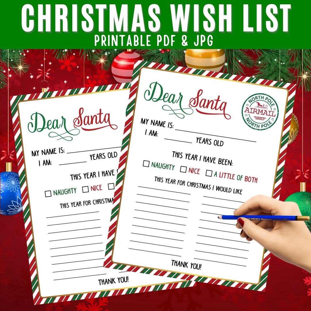 Christmas Wish List Printable, Kids Wish List, Santa Letter, Dear Santa ...