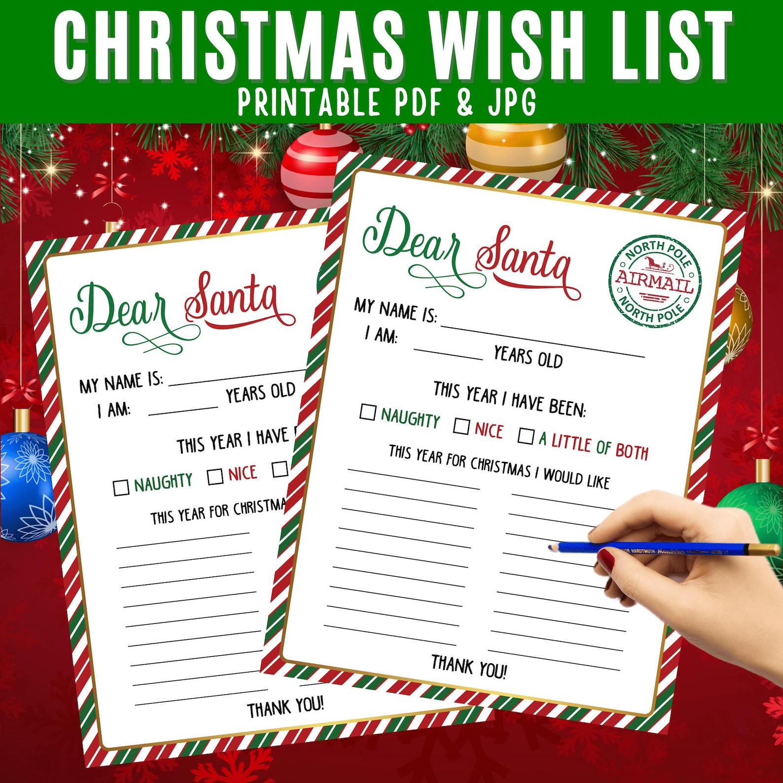 Christmas Wish List Printable, Kids Wish List, Santa Letter, Dear Santa ...