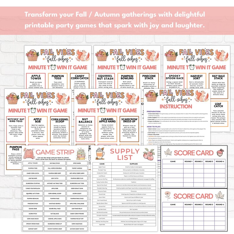 Fall Minute to Win It Games, Thanksgiving, Autumn Party (printable) - Etsy