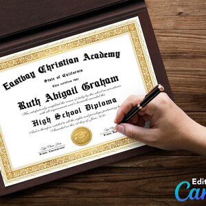 DIY Editable Diploma Customizable Highschool, Homeschool, College or ...