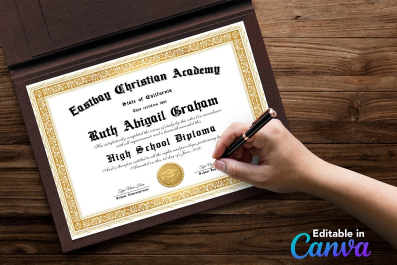 DIY Editable Diploma Customizable Highschool, Homeschool, College or ...