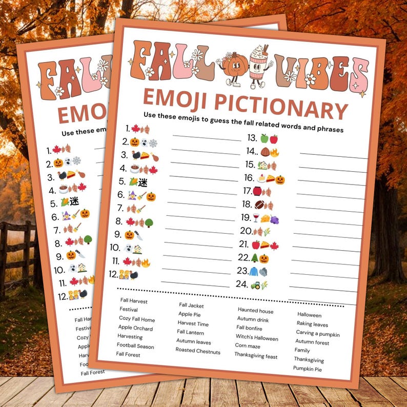 Fall Emoji Pictionary Game Printable Autumn Games Fall Time Activities ...