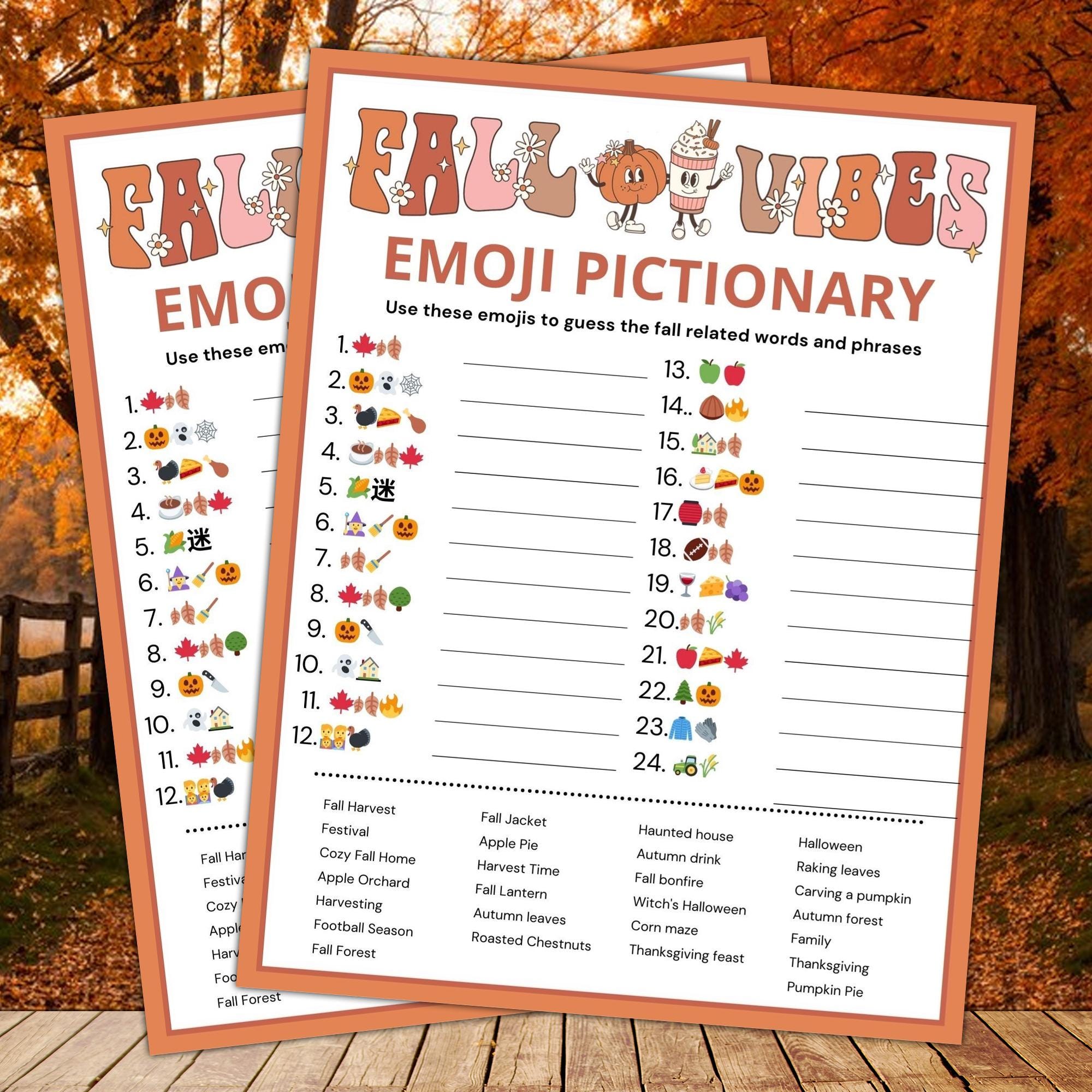 Fall Emoji Pictionary Game Printable Autumn Games Fall Time Activities ...