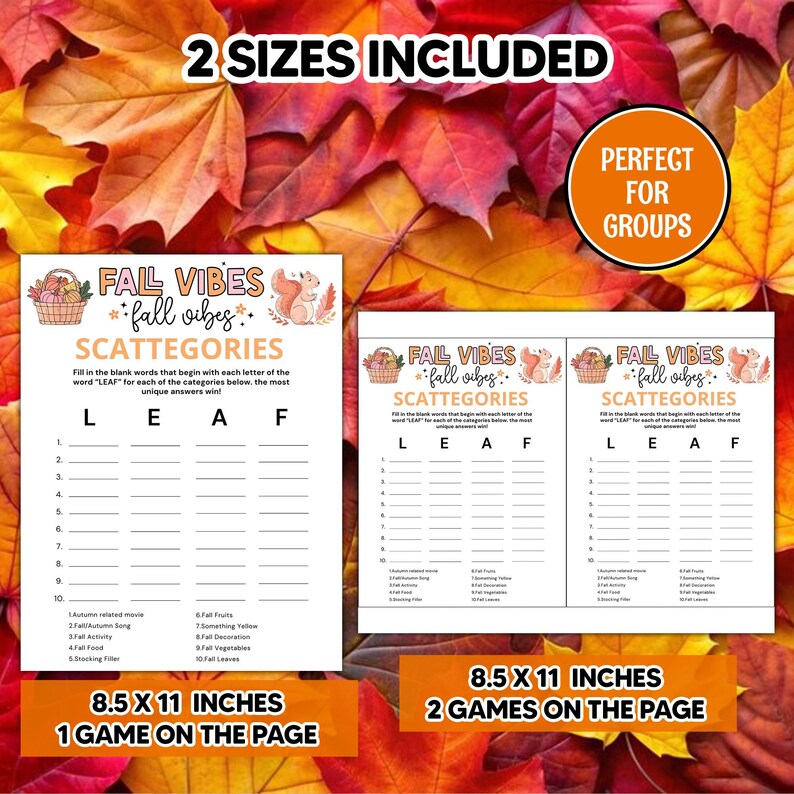 Fall Scattergories Printable Game, Autumn Family Games (digital ...