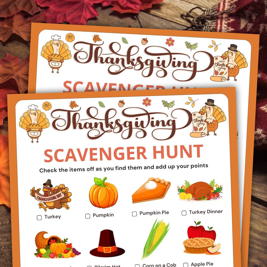 Thanksgiving Scavenger Hunt, Children Thanksgiving Game Printable ...