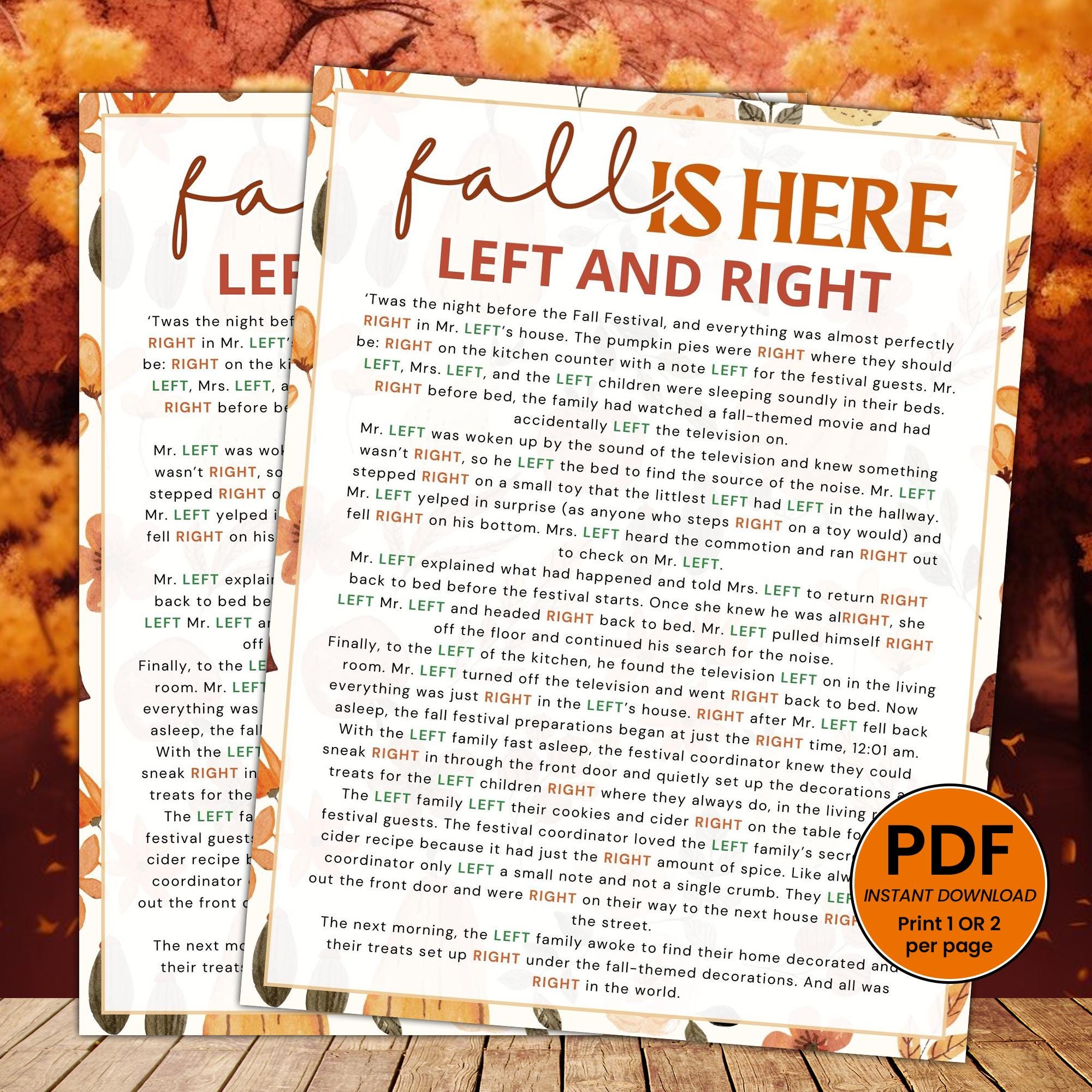 Fall Left Right Story Game, Autumn Party (digital Download) - Etsy