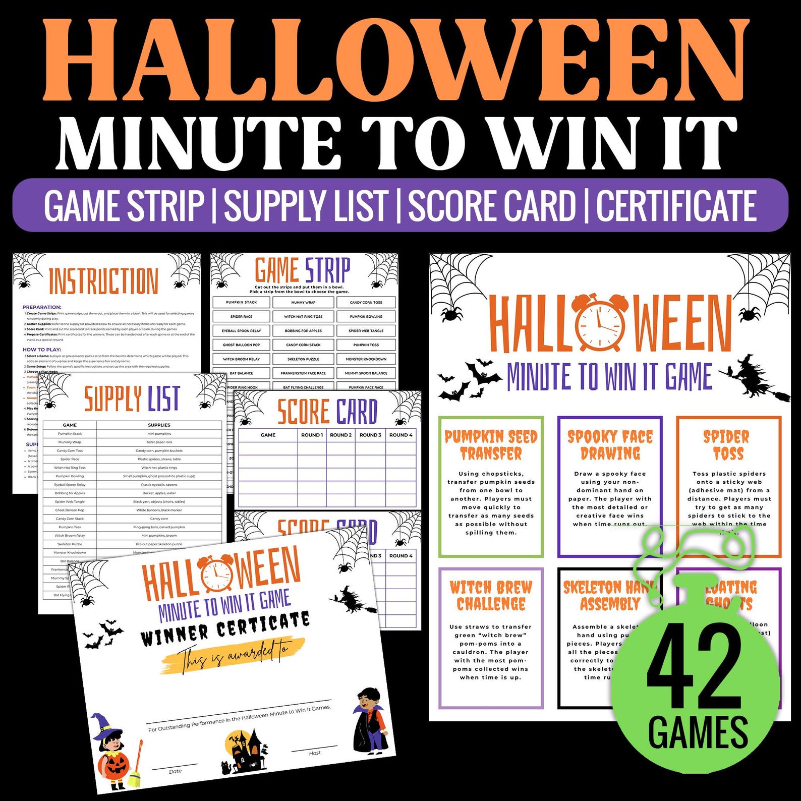 Halloween One Minute Games Bundle, Halloween Minute to Win It Games for ...