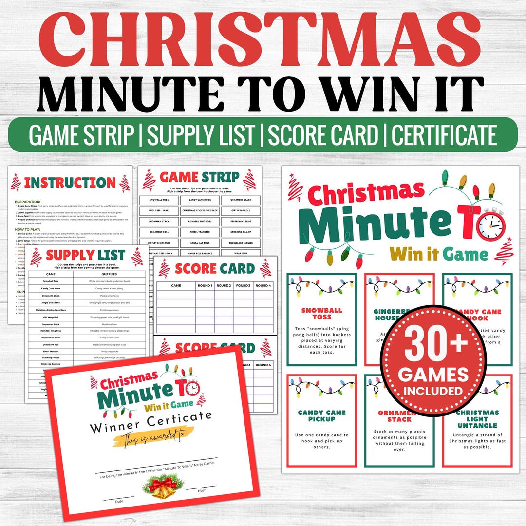 Christmas Minute To Win It Games 50 Printable Party Games Digital