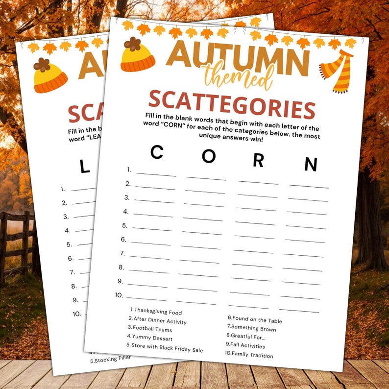 Scattergories Fall Printable Game, Autumn Games Printable, Fall Games ...