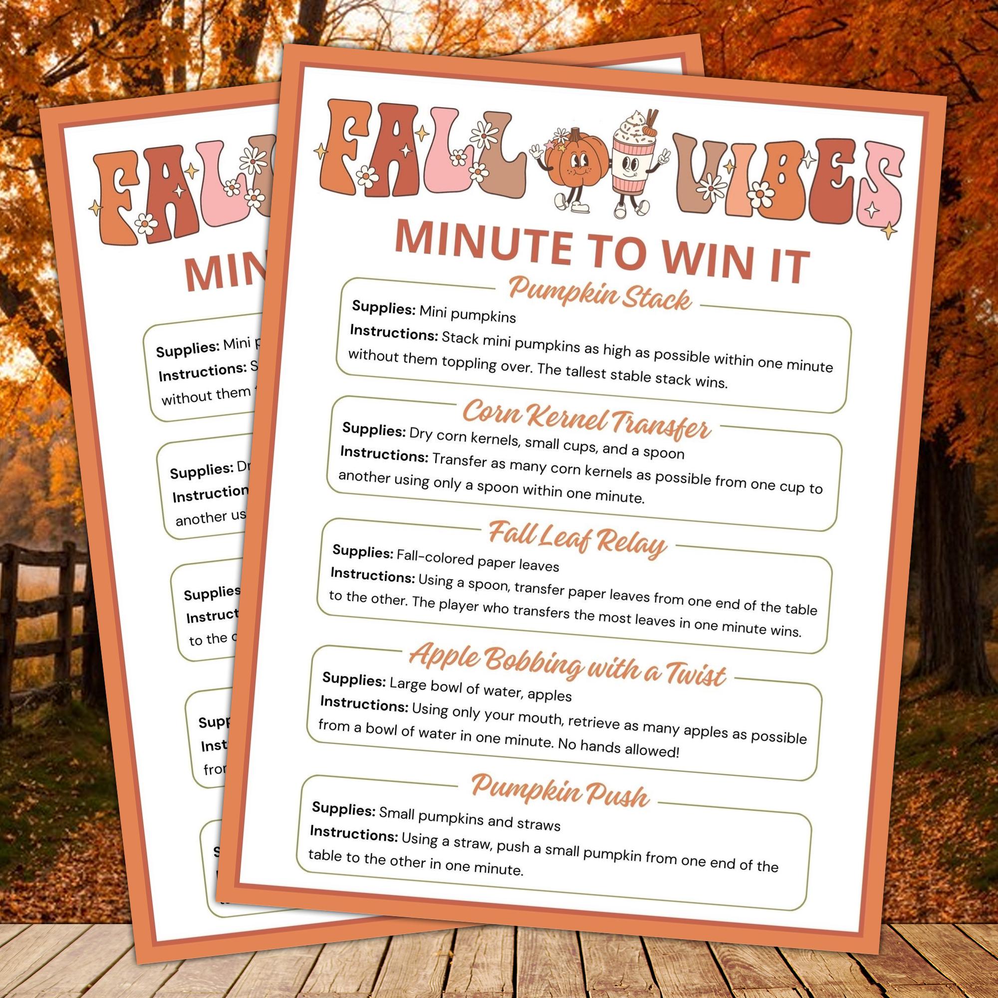 Fall Minute to Win It Games, Printable Fall Games, Autumn Party Games ...