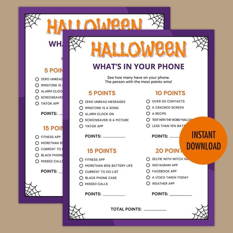 Halloween What's on Your Phone Game, Printable Party Activity (digital ...