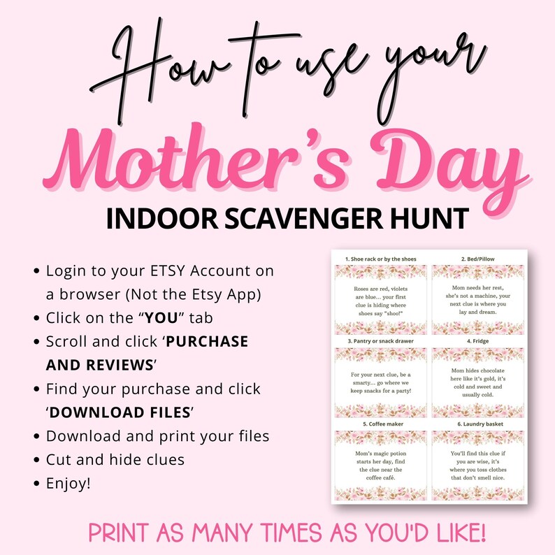 Mother’s Day Scavenger Hunt Printable | Fun Mother's Indoor Day Games ...