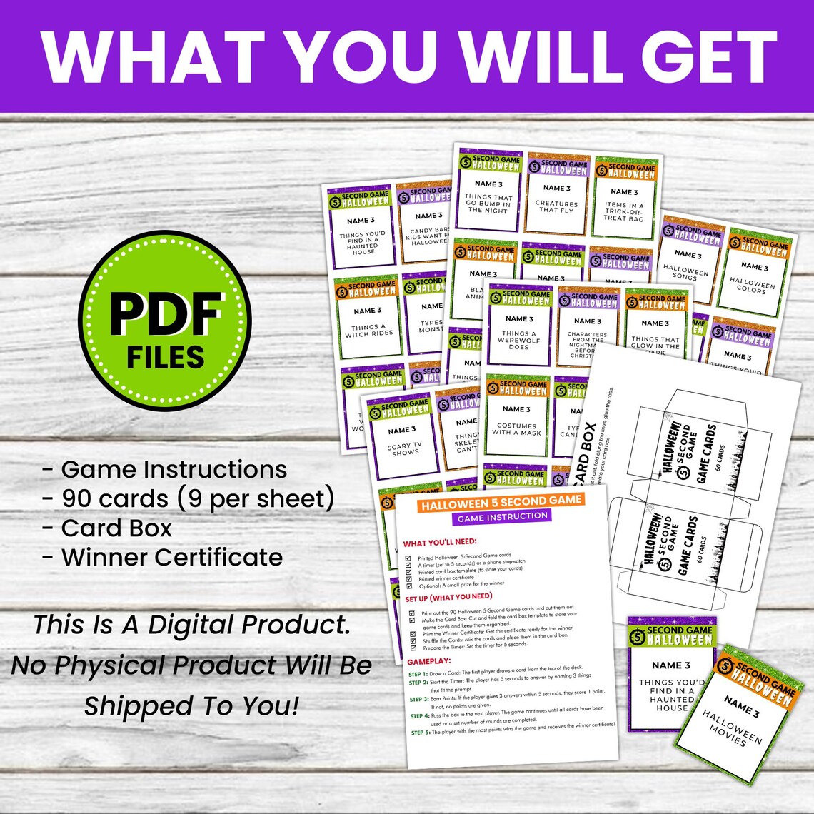 Halloween 5 Second Game | Printable Party Activity (90 Cards) - Etsy